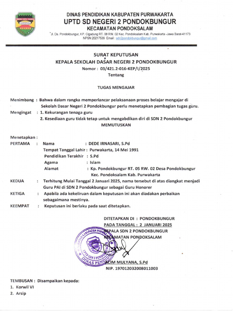 SK Dede Irnasari, S.PD - 2025 | PDF