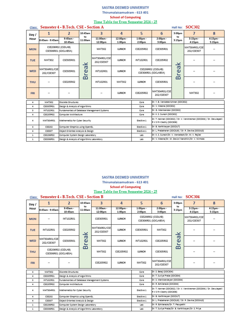 CSE sem 4 class timetable 2023 | PDF | Computer Science | Computing