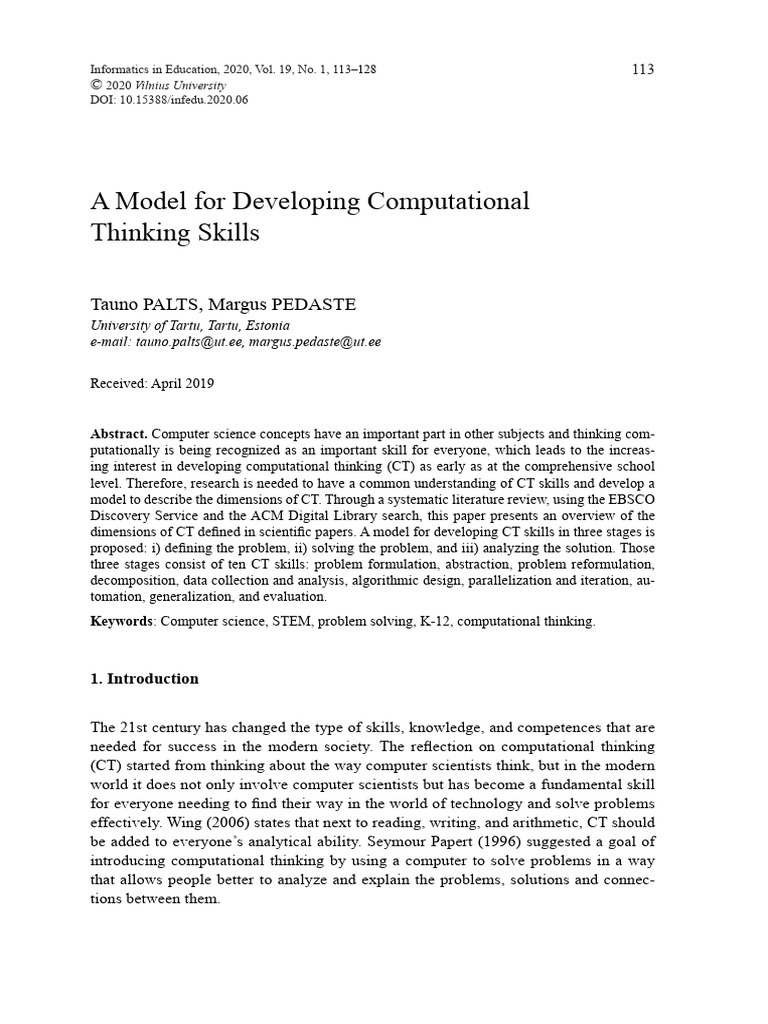A Model For Developing Computational Thinking Skil | PDF | Computing | Inquiry