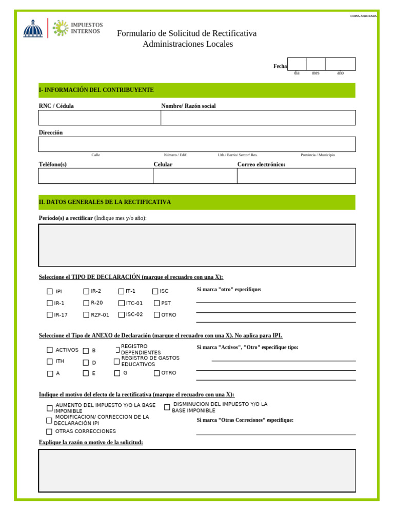 FI-ADML-012-Formulario Solicitud de Rectificativa, Rev. B | PDF