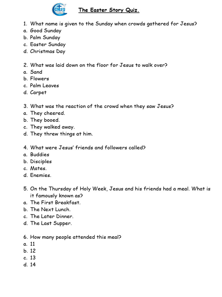 Easter Story Quiz for Kids | PDF | Jesus | Resurrection Of Jesus