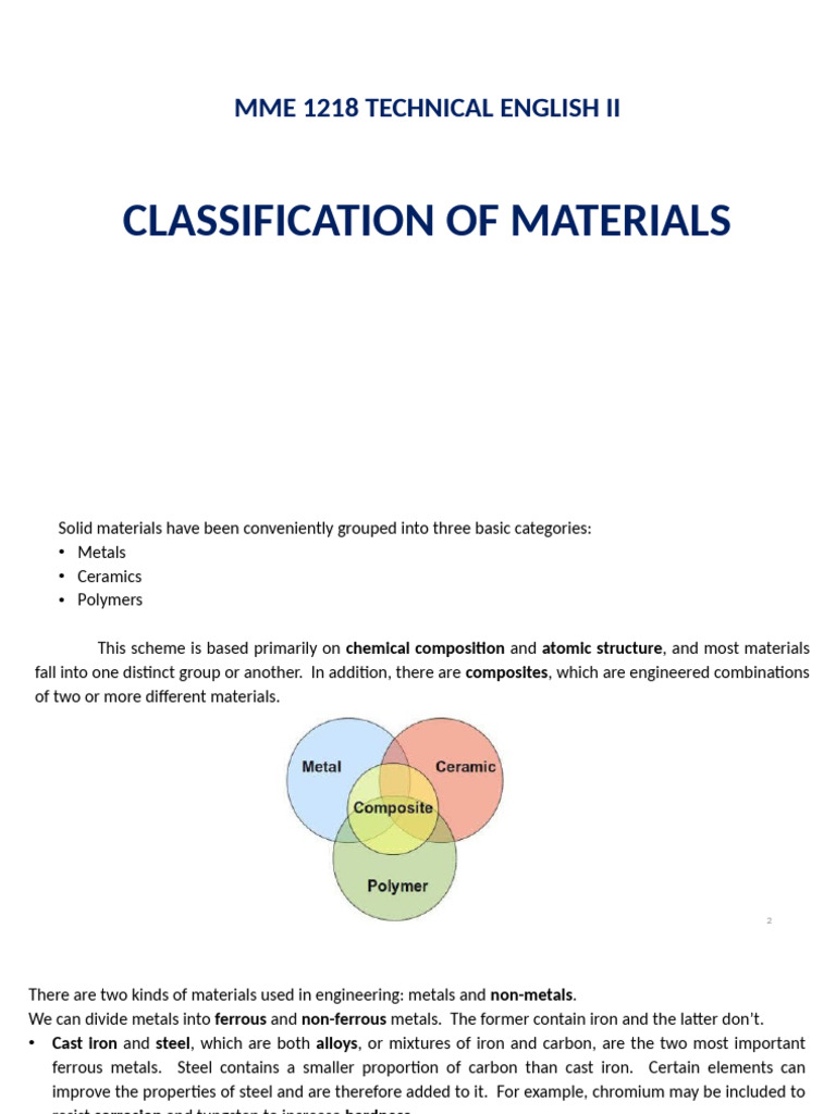Classification Of Materials Reading 2 2024 Pdf Metals