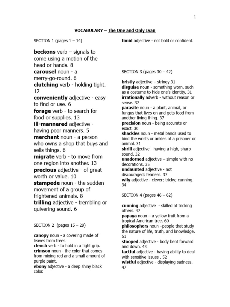 Beckons: VOCABULARY - The One and Only Ivan Timid | PDF | Adjective | Linguistic Typology
