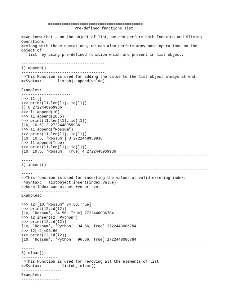Pre-defined functions list-1 | PDF | Python (Programming Language) | Computer Programming