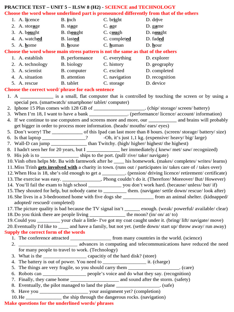 Unit 5 Practice Test: Science & Technology | PDF | Tablet Computer ...