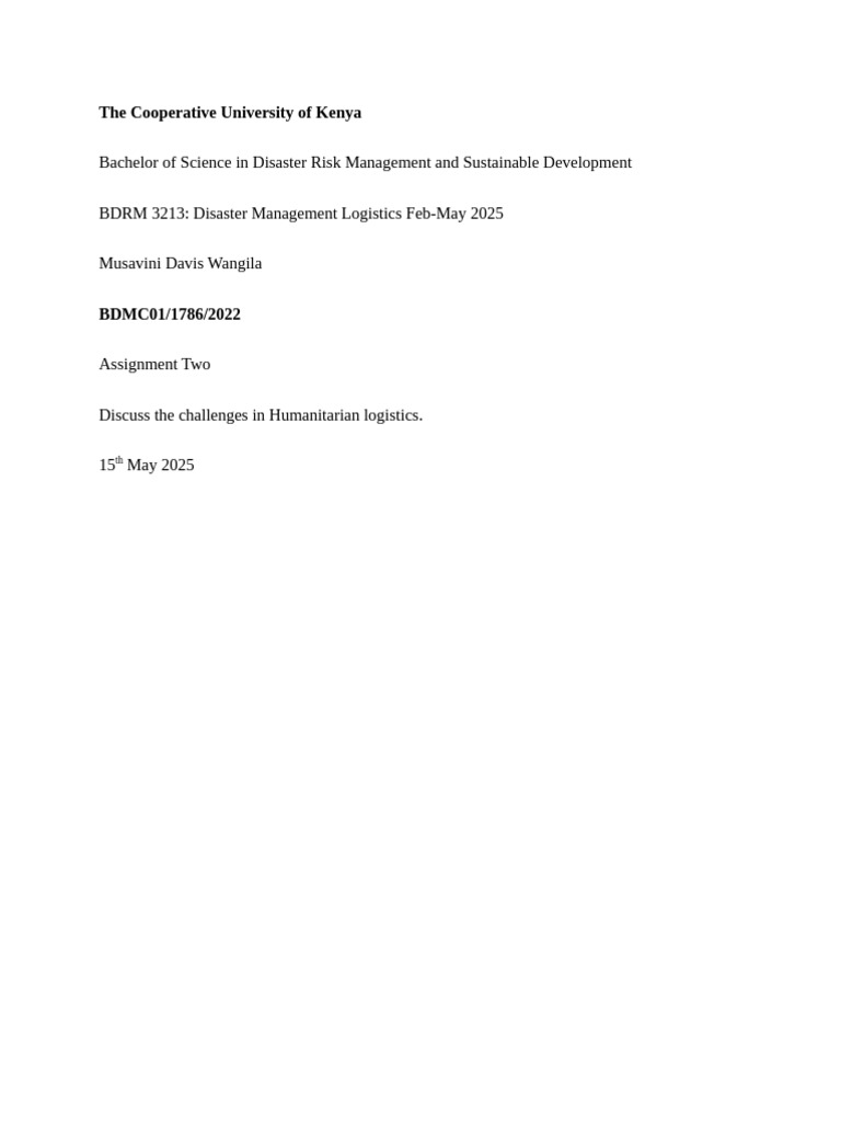 Disaster Management Logistics Assignment 2 | PDF | Logistics ...
