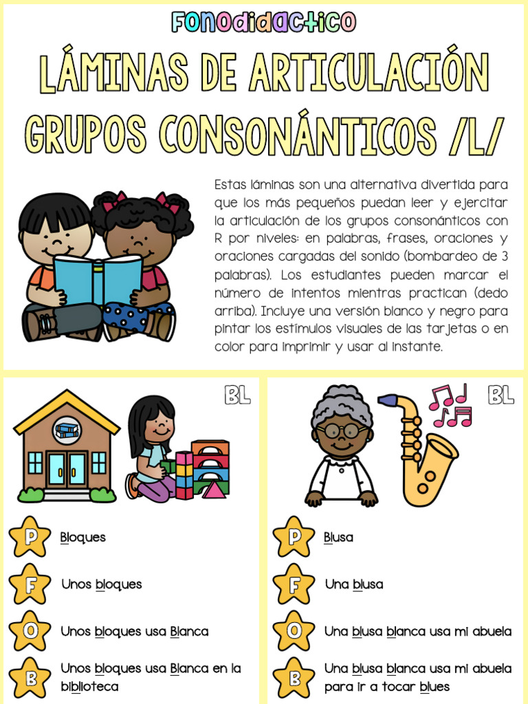Laminas Articulacion Grupos Consonanticos Con L | PDF