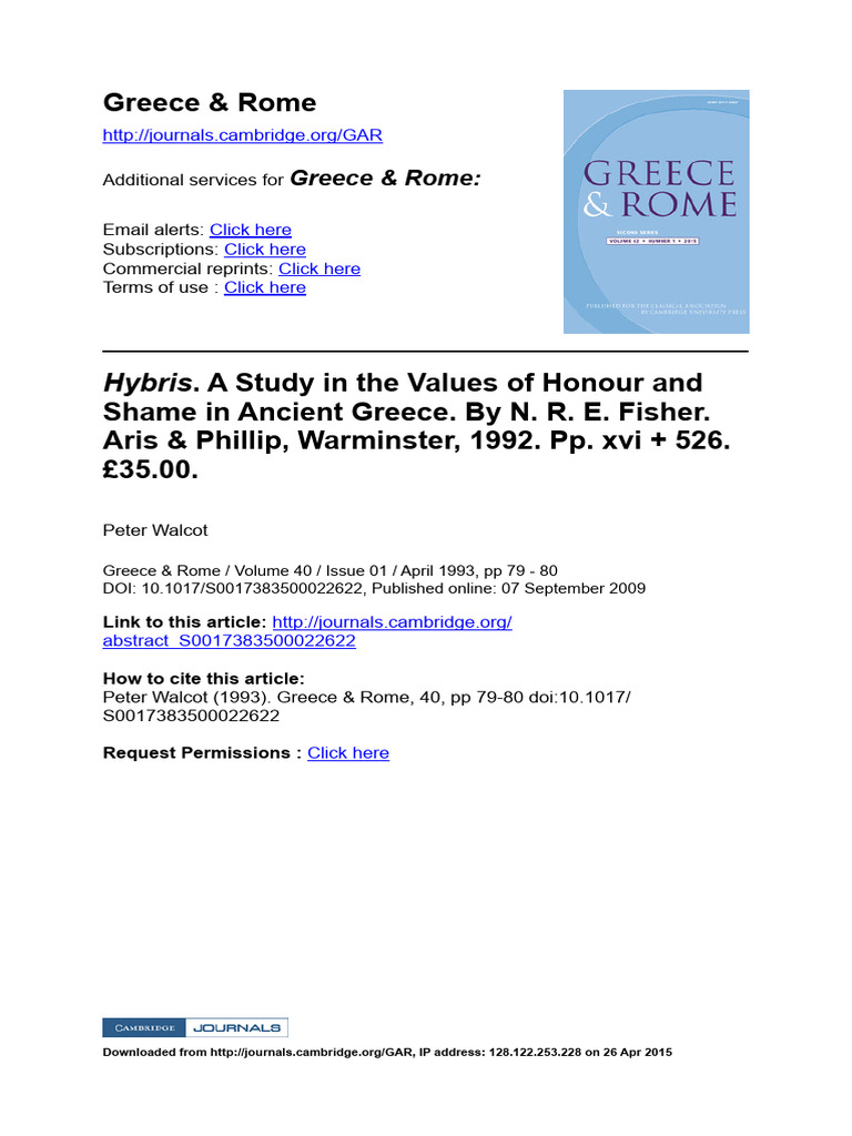 A Study in The Values of Honour and Shame in Ancient Greece | PDF ...