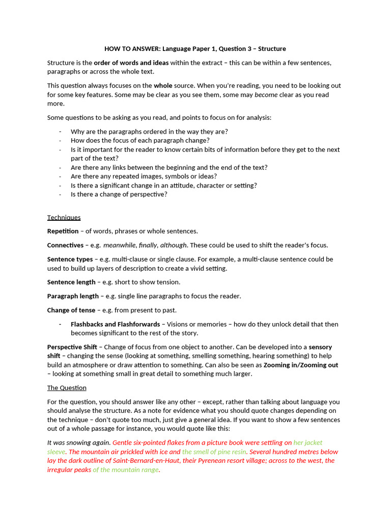 Language Paper 1 Question 3 Model | PDF | Ellipsis | Sentence (Linguistics)