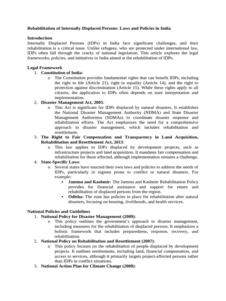 Rehabilitation of Internally Displaced Persons Law | PDF | Internally ...