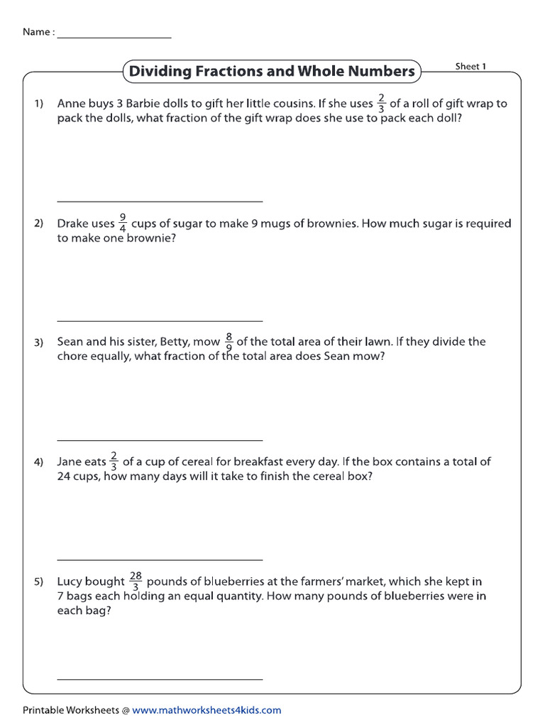 Dividing Fractions and Whole Numbers | PDF