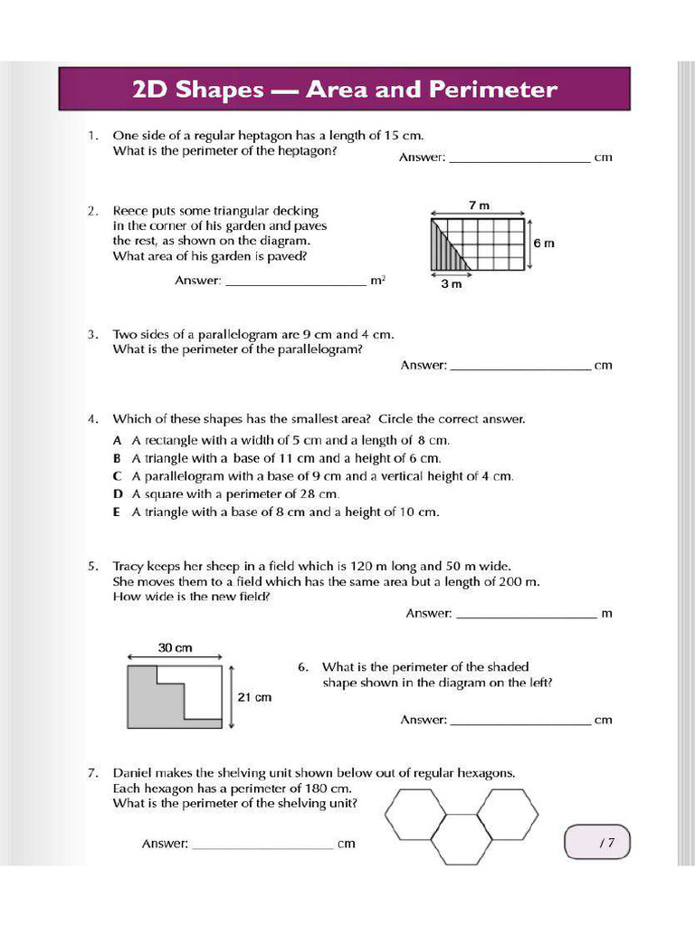 2D Shapes Area and Perimeter GL Harder Questions | PDF