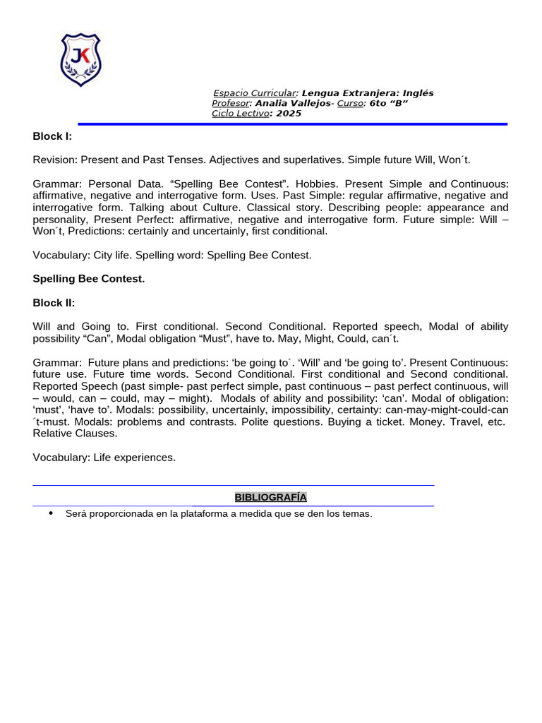English Curriculum for 6th Grade 2025 | PDF