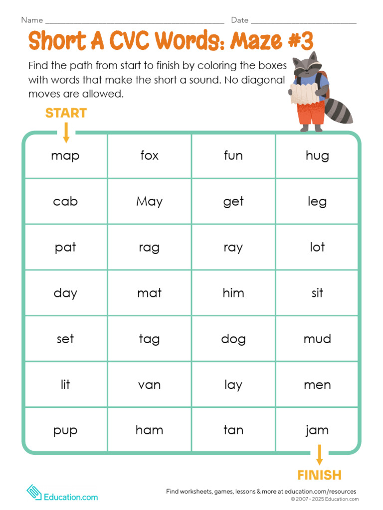 short-a-cvc-words-maze-3 | PDF