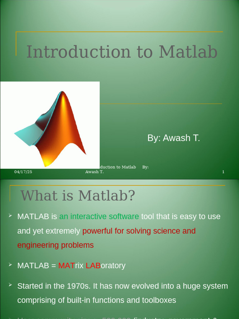 Introduction to Matlab | PDF | Matrix (Mathematics) | Matlab