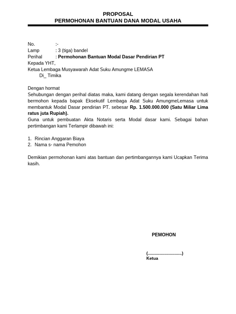 Proposal Permohonan Bantuan Dana Modal Usaha Lengkap | PDF