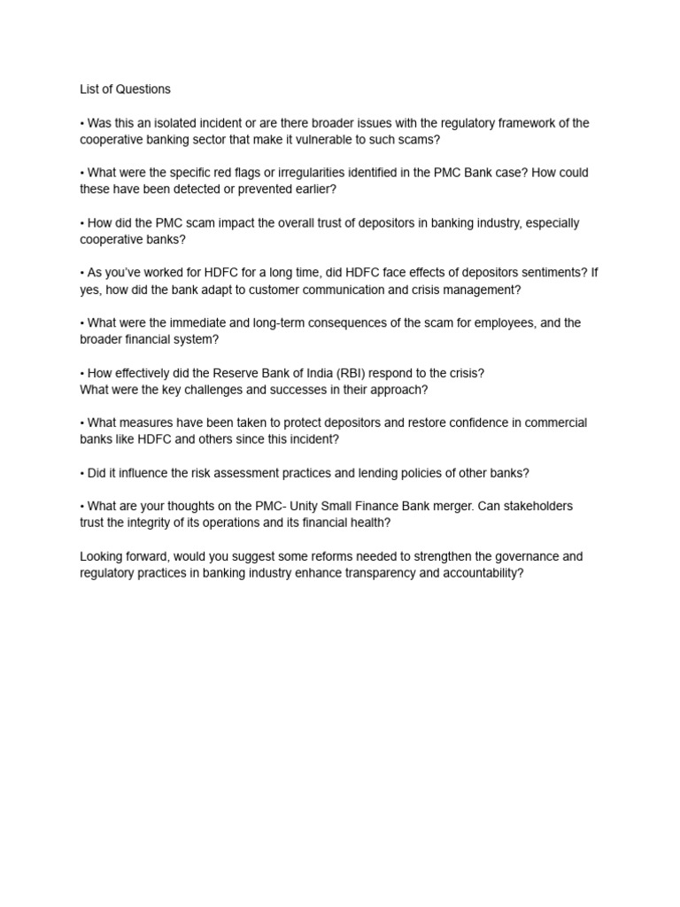 Interview Questions - PMC Bank Scam | PDF