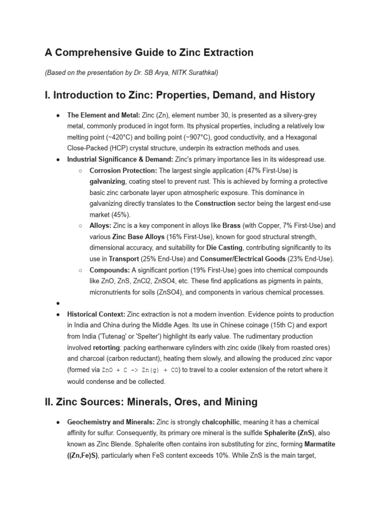 A Comprehensive Guide To Zinc Extraction | PDF | Zinc | Zinc Oxide
