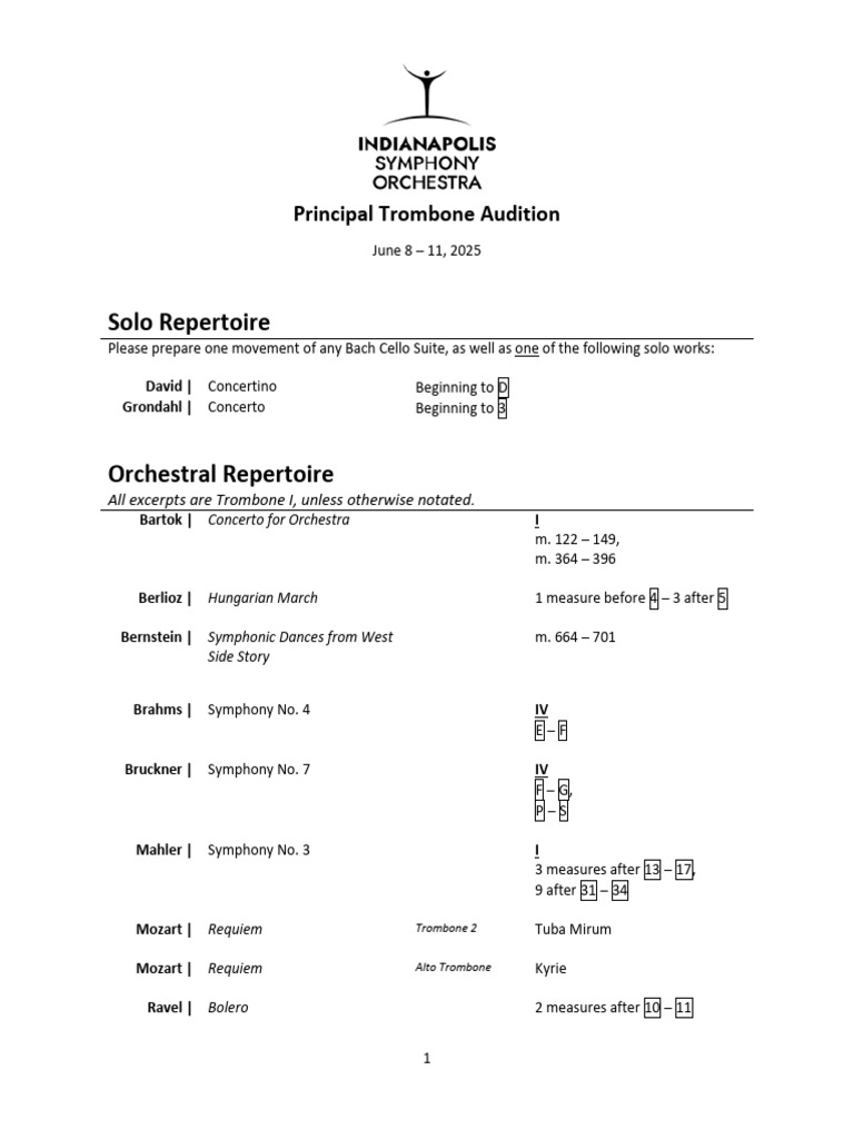 2025 Principal Trombone Audition Repertoire List | PDF | Symphony | Richard Strauss
