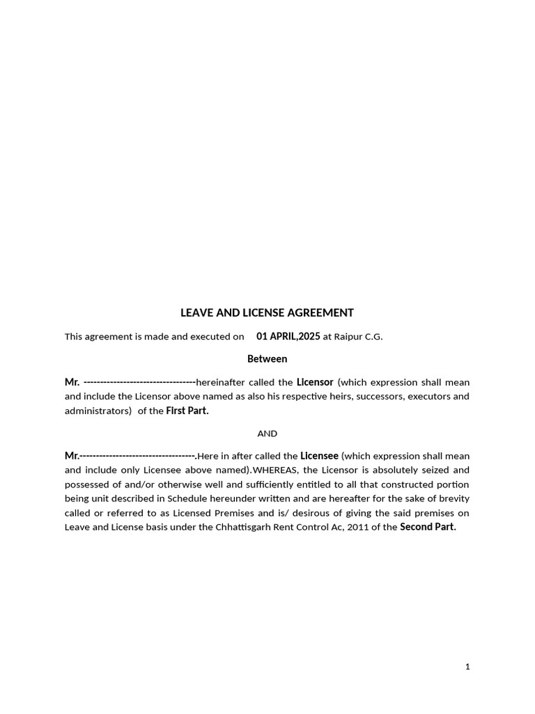 Leave and Licence Agreement | PDF | License | Lease