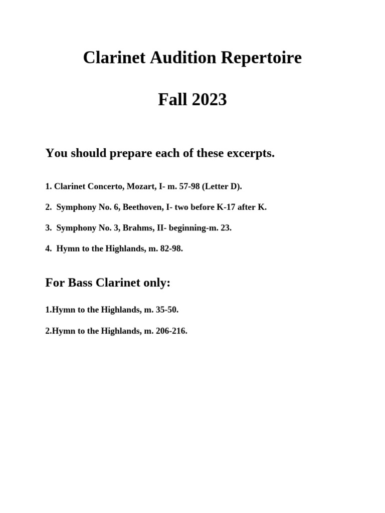Clarinet Audition Instructions | PDF