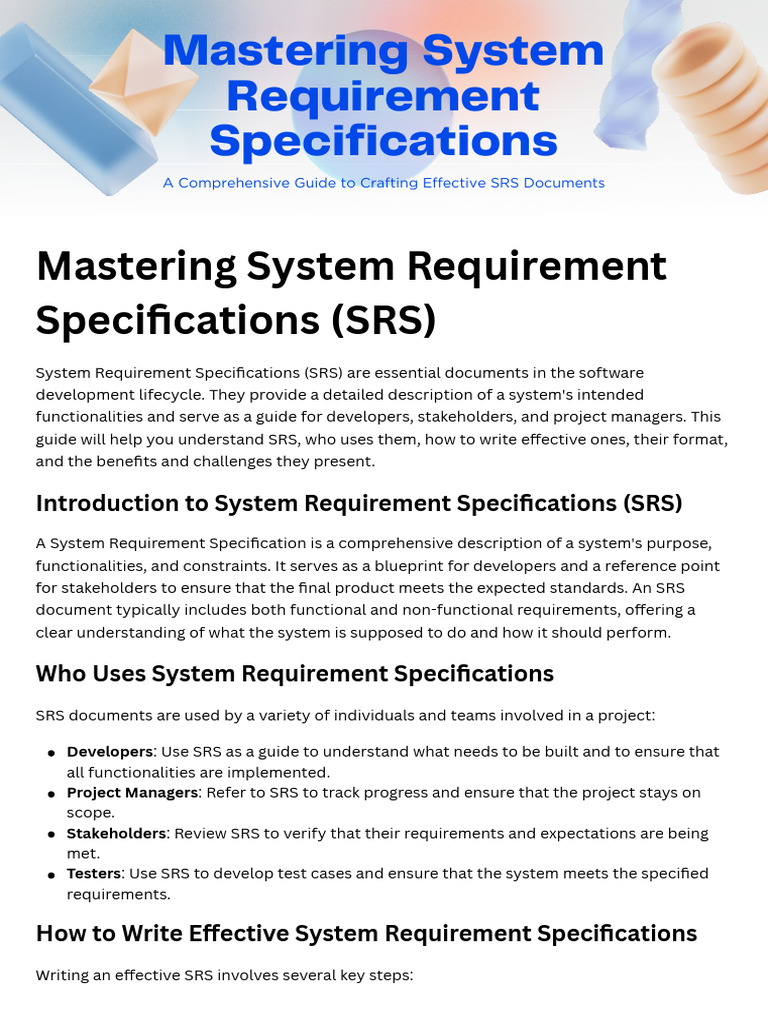 Mastering System Requirement Specifications (SRS) | PDF | Specification (Technical Standard ...