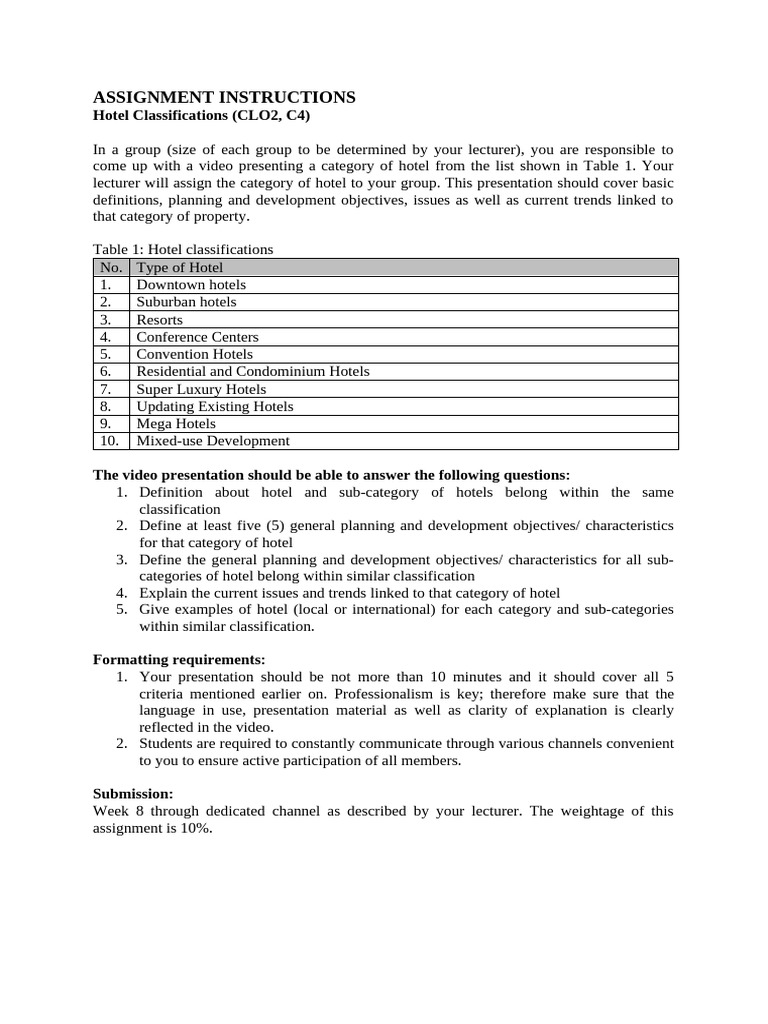 HTH 566 - Hotel Classifications Assignment & Rubrics - 05-10-2023 | PDF | Hotel | Cognitive Science