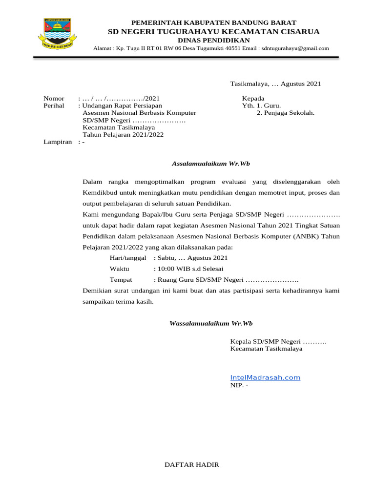 1. Undangan, Daftar Hadir, Notulen, Rapat dan Berita Acara ANBK 2021 | PDF