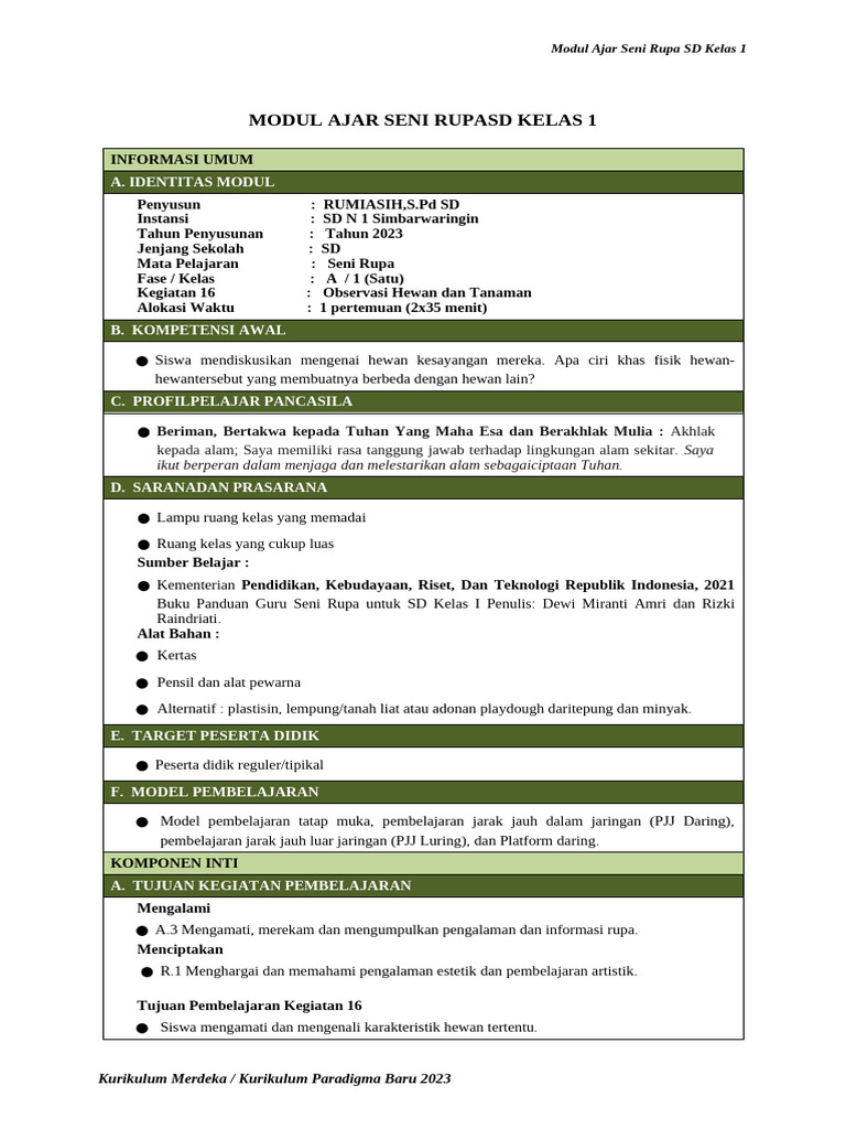 MA SENI RUPA K1 Keg 16 | PDF