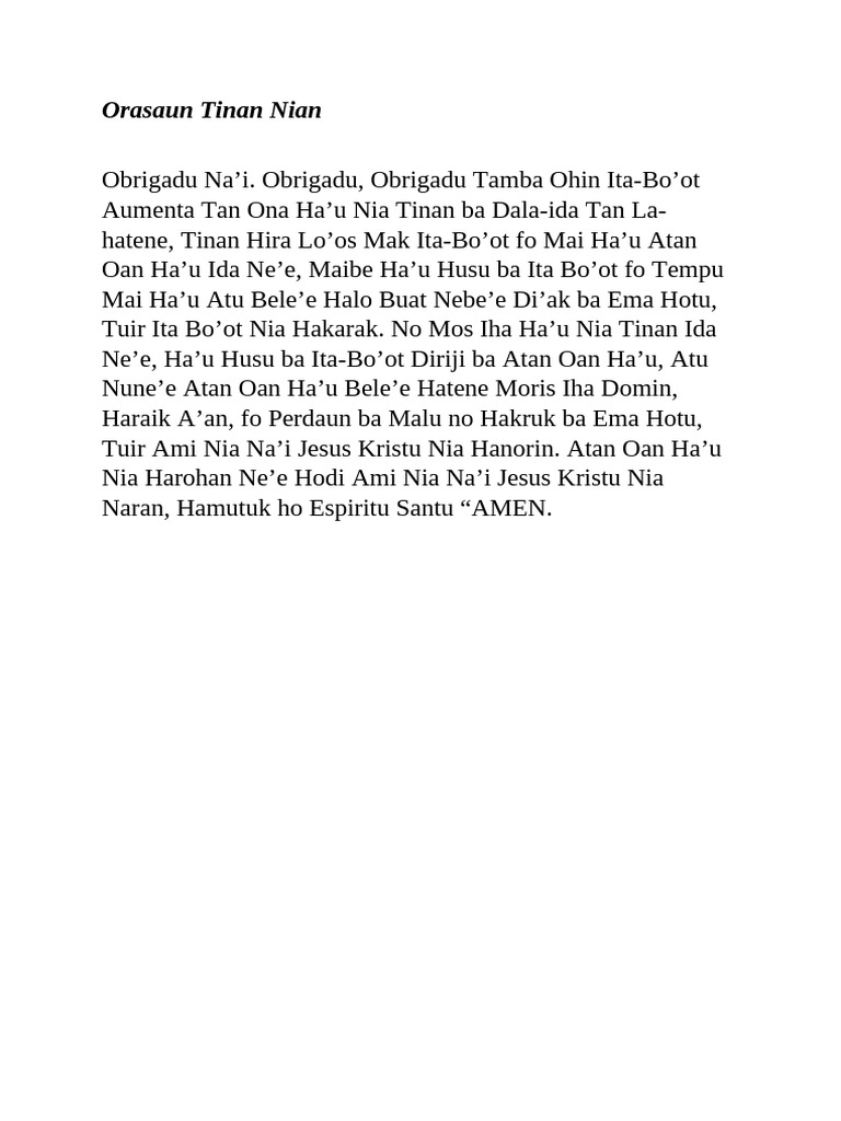 Orasaun Ba Tinan Nia | PDF