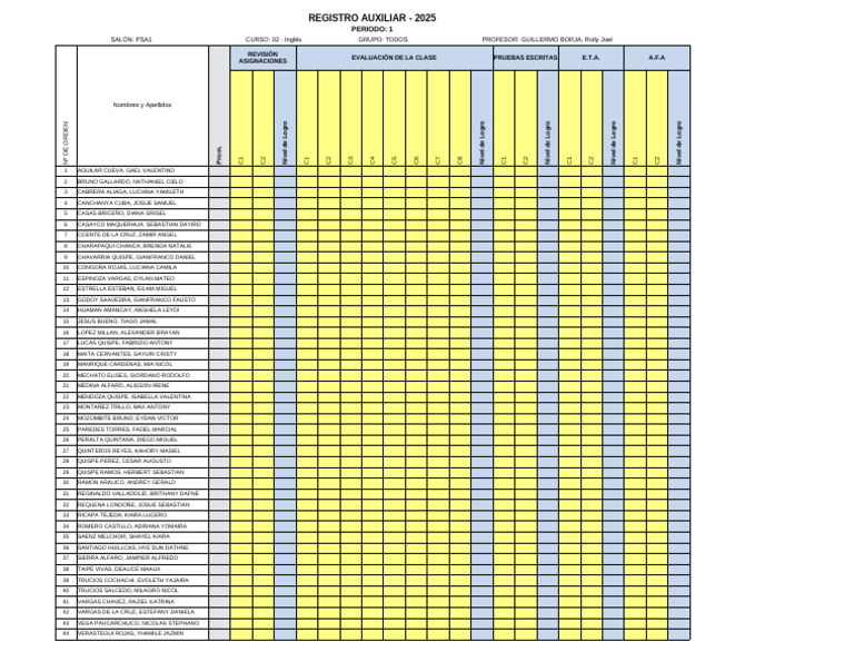 RegistroAuxiliar 2025 1 S4C 02 Inglés TODOS | PDF
