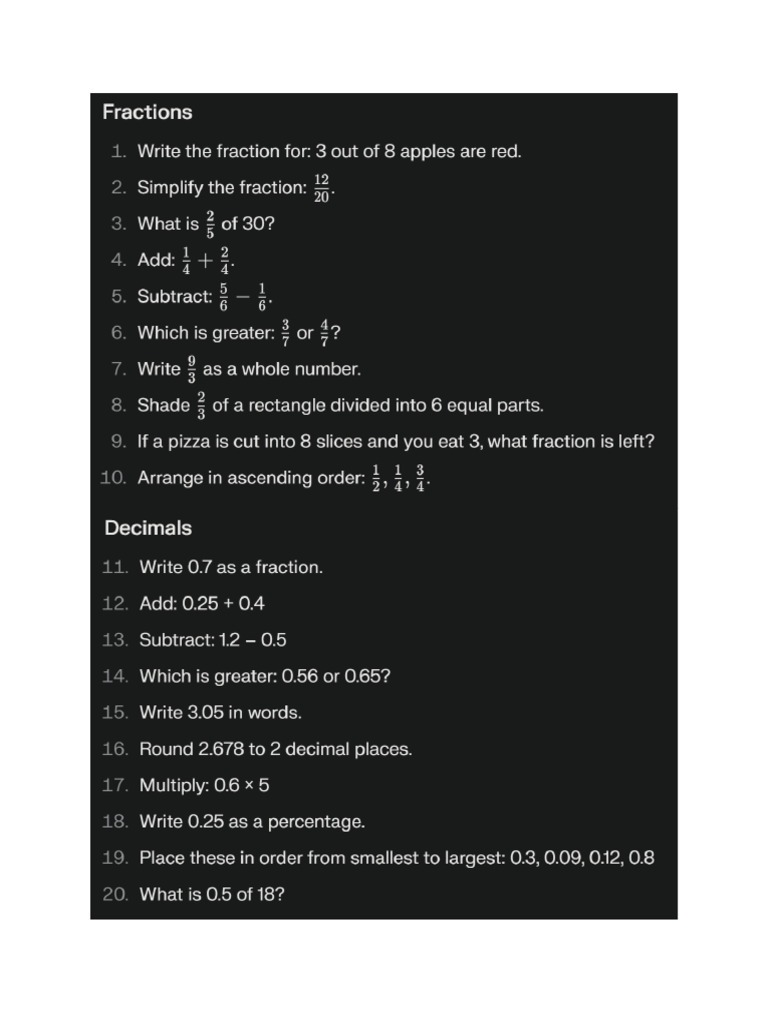 Fractions and Decimals | PDF