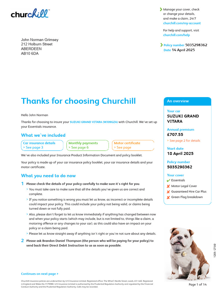 Churchill Car Insurance Policy Overview | PDF | Credit | Finance ...