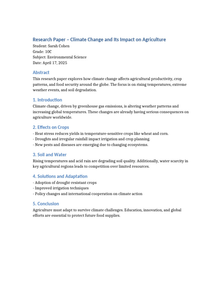 Research Paper Climate Change Agriculture | PDF