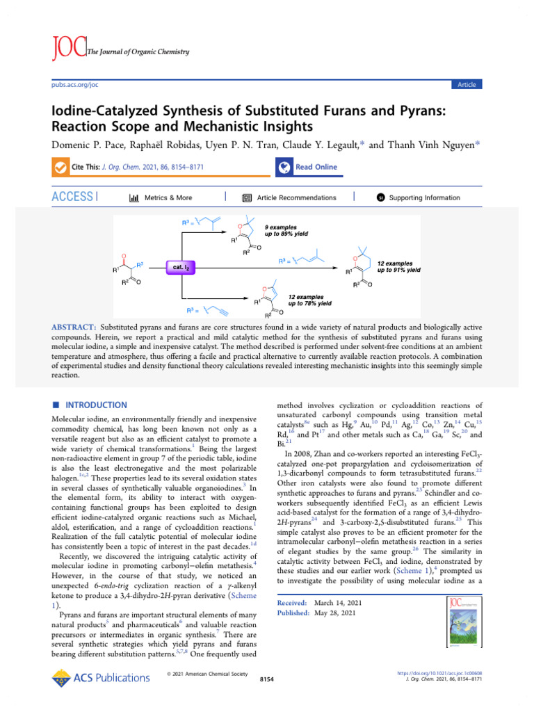 Iodine-Catalyzed Synthesis of Substituted Furans and Pyrans | PDF ...