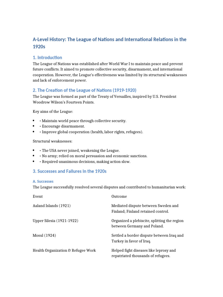 League of Nations: Successes and Failures | PDF | League Of Nations ...