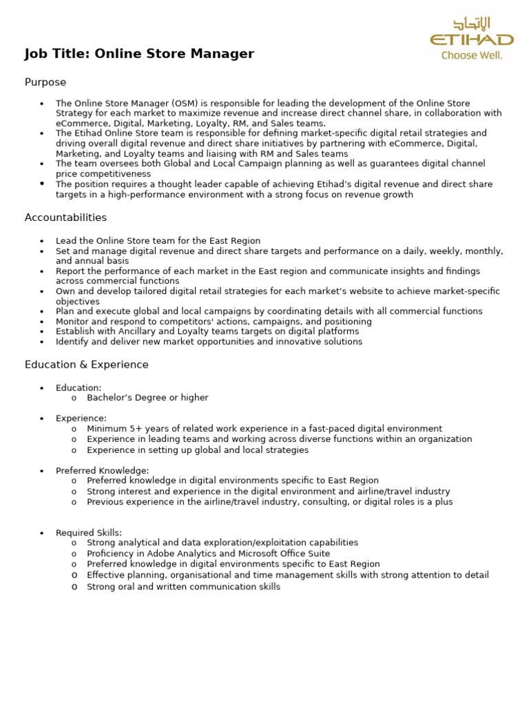 Online Store Manager Role Overview | PDF | Marketing | Business