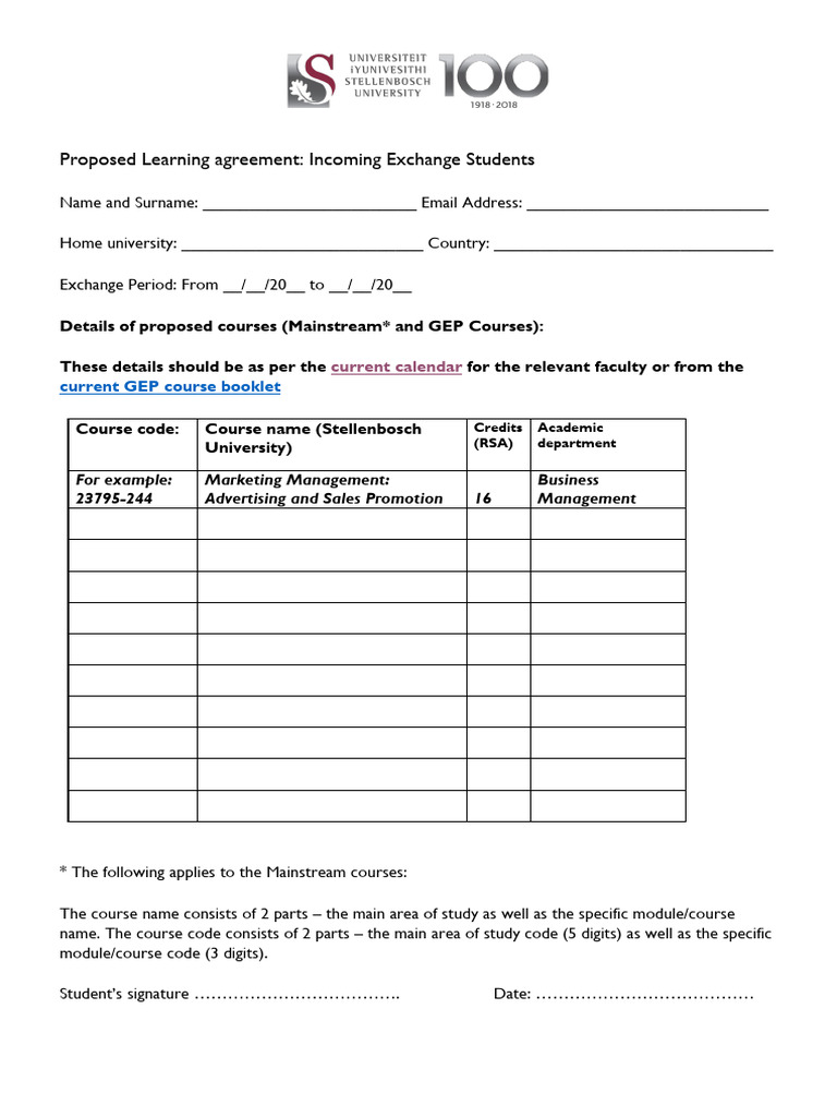 Proposed Learning Agreement | PDF
