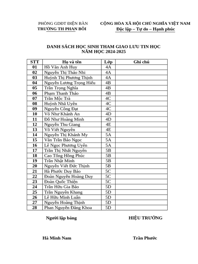 DSHS Giao Luu Tin Hoc 2024-2025 | PDF