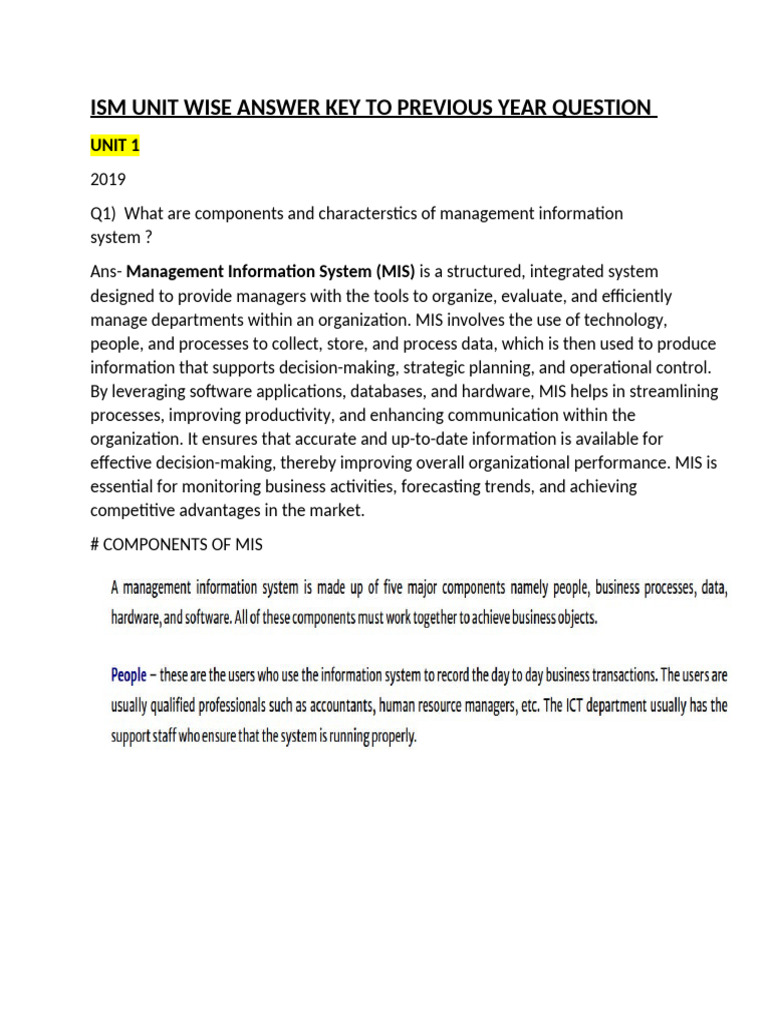 Ism Unit Wise Answer Key To Previous Year Question | PDF | Customer ...