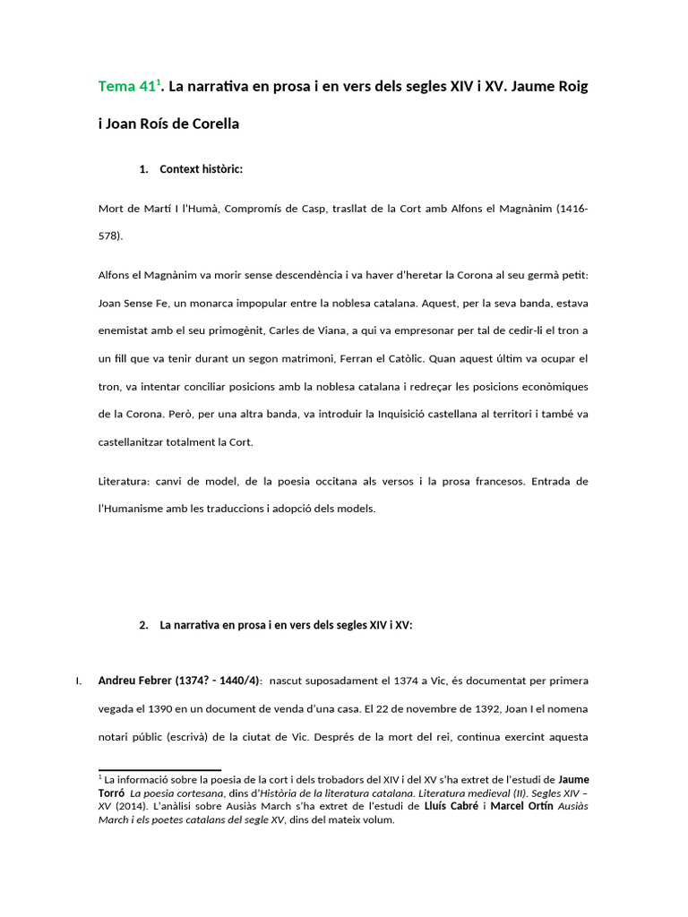 XXX Tema 41. Jaume Roig i Joan Roís de Corella | PDF