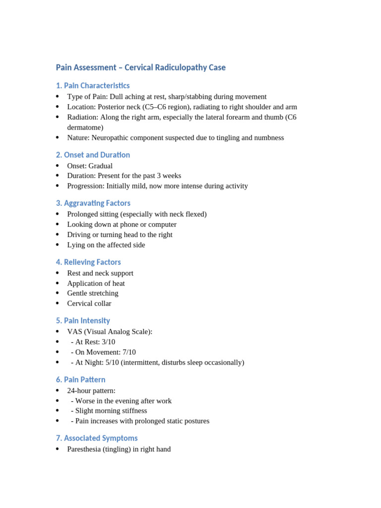 Pain Assessment Cervical Radiculopathy | PDF