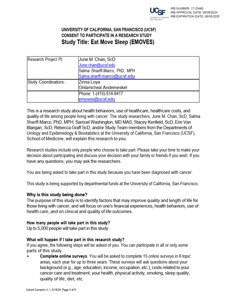 UCSF Cancer Study Consent Form | PDF | Health Insurance Portability And ...