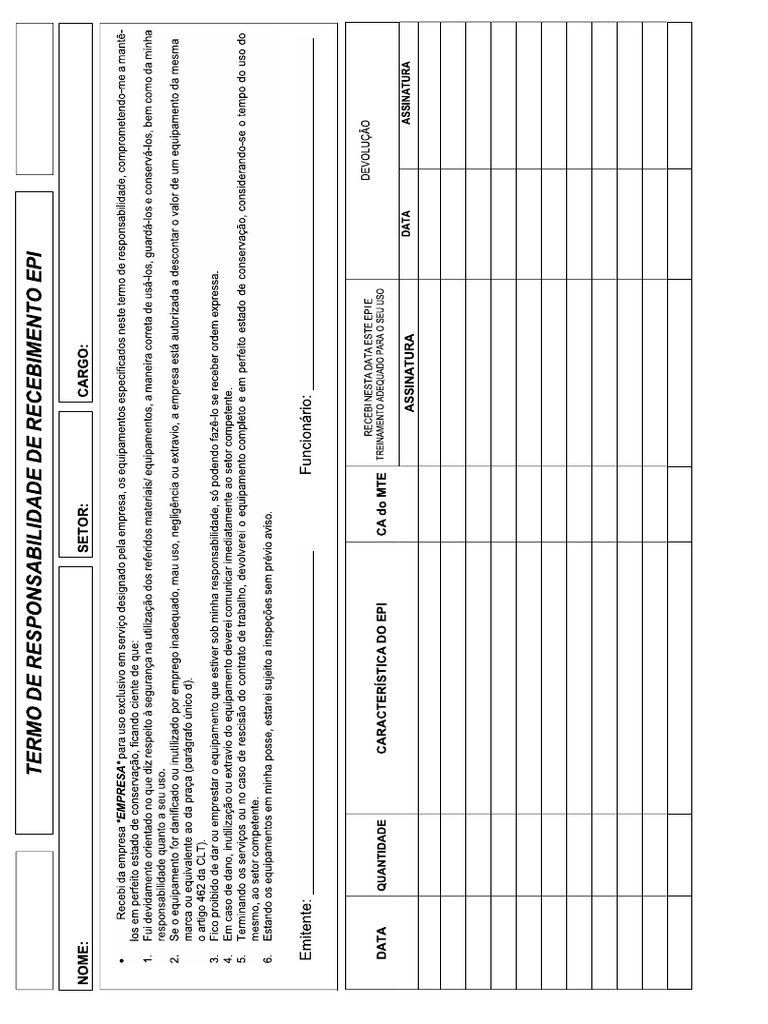 Ficha de Epi - Modelo | PDF