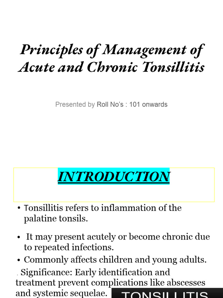Acute Chronic Tonsillitis Management | PDF | Diseases And Disorders | Medical Specialties