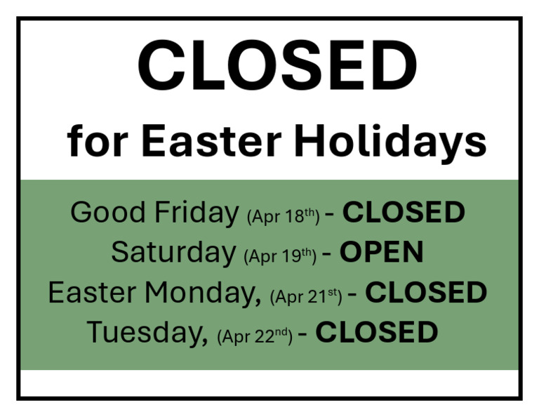 Easter Holiday Closure Notice | PDF