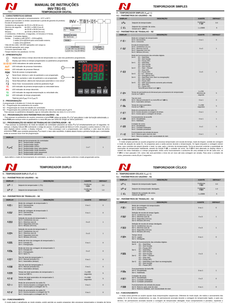 Manual do Temporizador Inova INV-TB1-01 | PDF | Tempo | Cronômetro