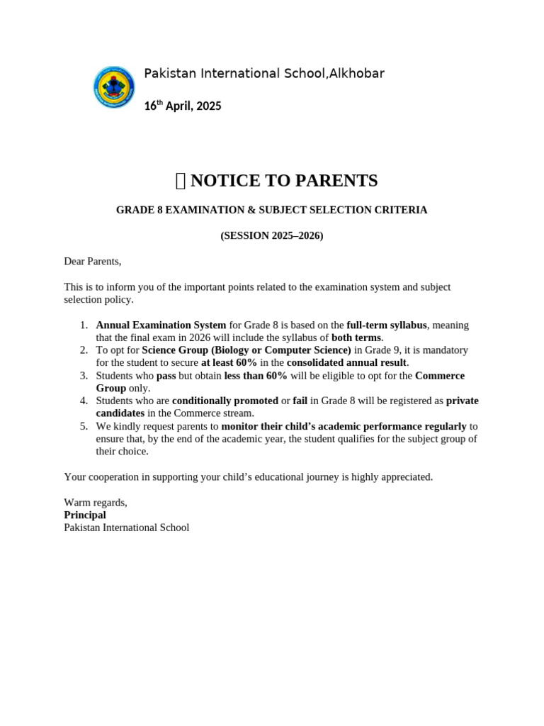 Notification For Parents | PDF