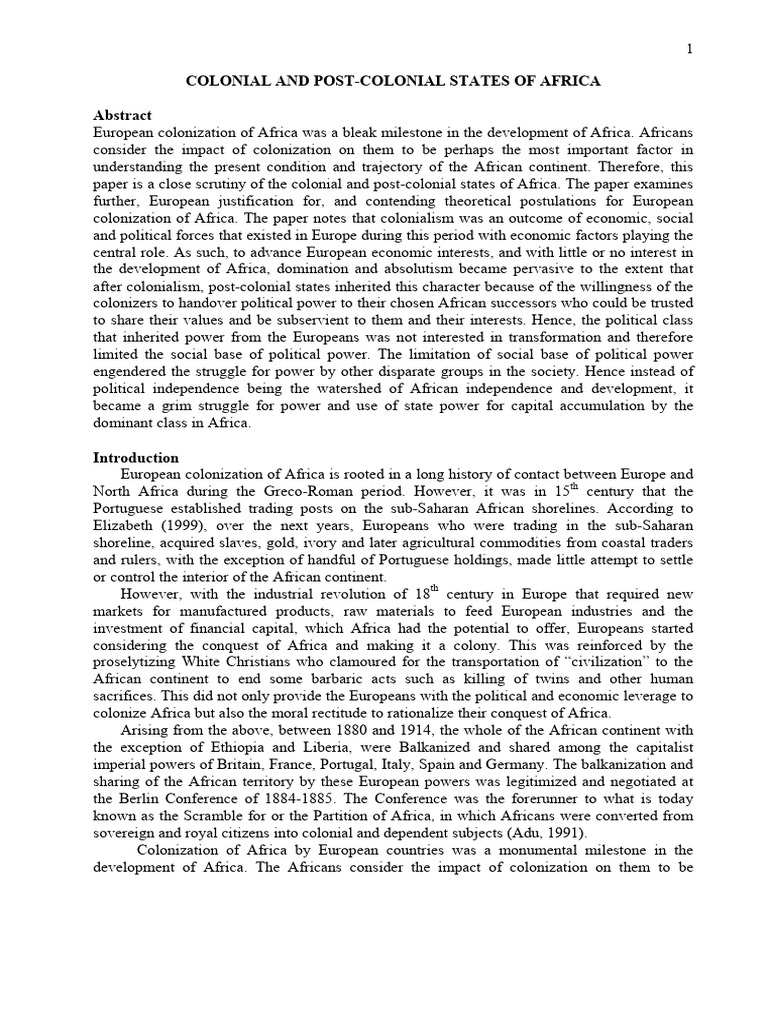 Colonial and Post-Colonial Africa Analysis | PDF | State (Polity ...