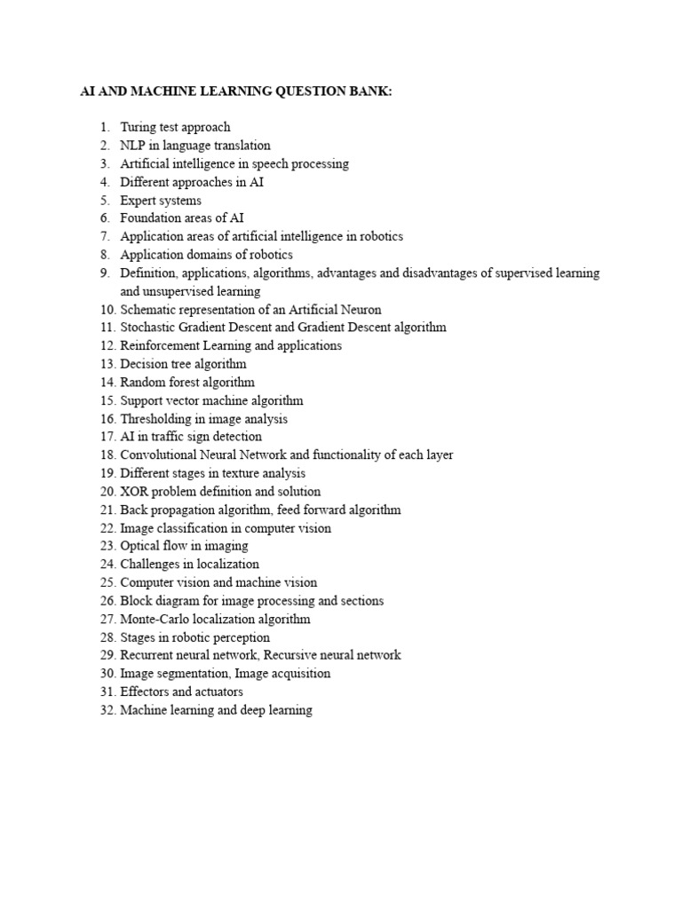 Ai and Machine Learning Question Bank | PDF